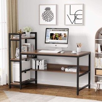 Tribesigns Computer Desk 60 inches Office Desk with Storage Bookshelf ...