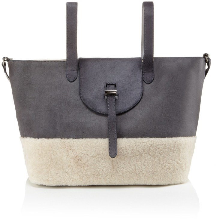 Meli-Melo Grey Leather Shearling Thela Bag - ShopStyle