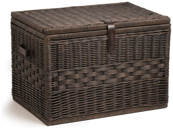 The Basket Lady Deep Wicker Storage Trunk, Antique Walnut Brown, Large ...