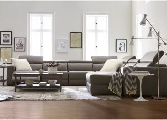 Furniture Nevio Leather Power Reclining Sectional Sofa With ...