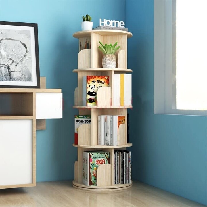 Howcool 4-Tier Solid Wood Bookshelf Floor Standing Bookcase 360 ...