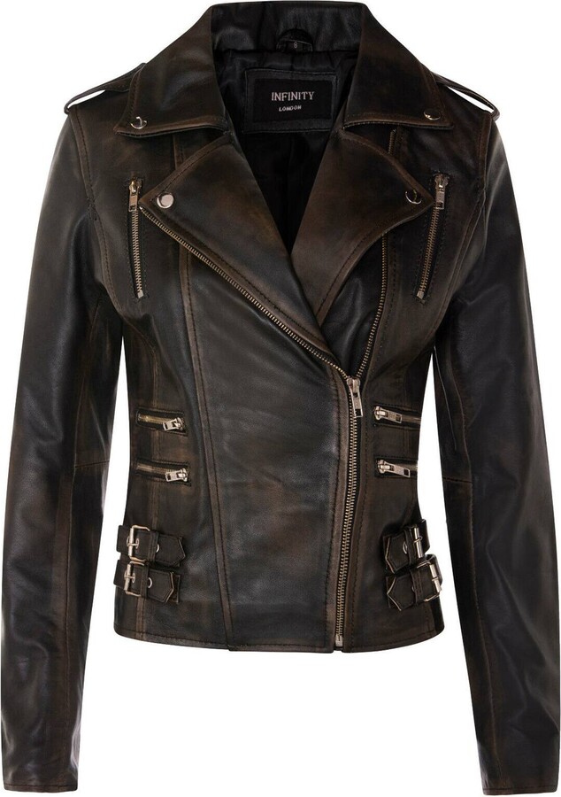 Infinity Leather Leather Brando Biker Jacket-Loddon - Black - ShopStyle