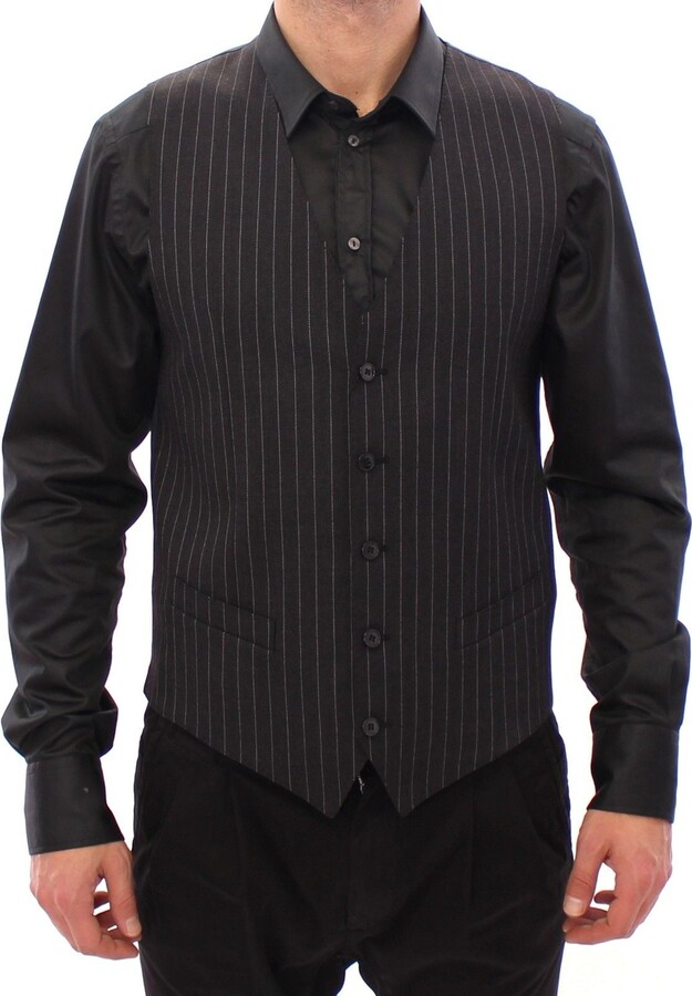 Dolce & Gabbana Gray Striped Wool Logo Vest Gilet Men's Weste ...
