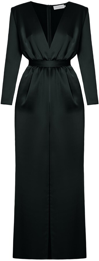 UNDRESS - Muza Black Satin Deep V Neck Maxi Dress - ShopStyle