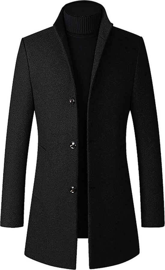 DVAA Men's Mid-length Coats Solid Casual Slim-fit Classic Woolen Coat ...