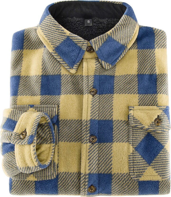 Lisskolo Men's Warm Sherpa Flannel Shirt Jacket Heavy Fleece Lined ...