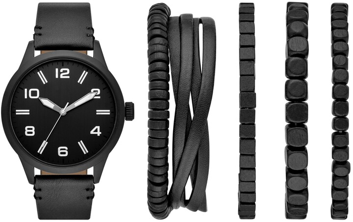 Folio Men's Matte Black Stainless Steel Bracelet Watch, 46mm Gift Set ...