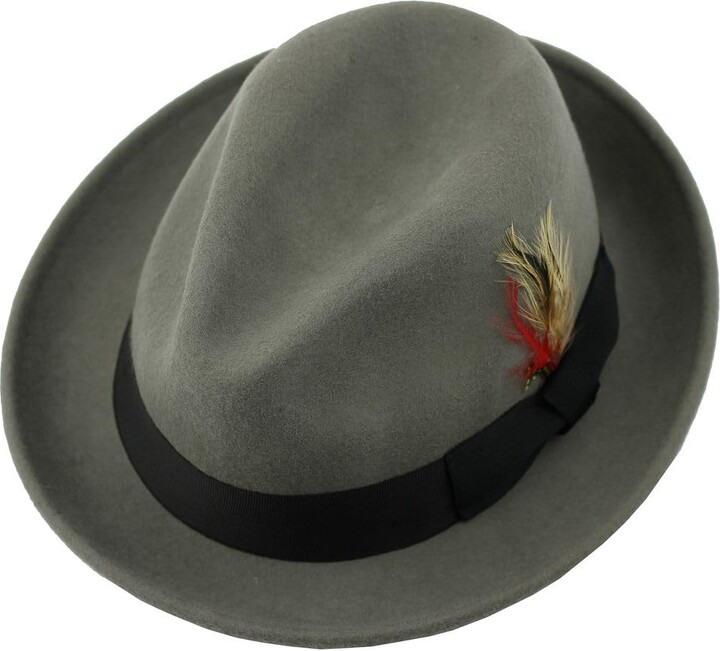 Xposed Men’s 100% Pure Wool Felt C Crown Trilby Hat with Feather Crushable Packable Curved Wide ...