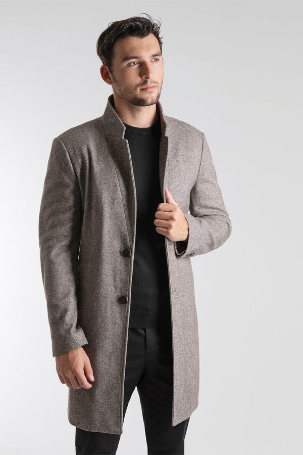 Steel & Jelly Brown Herringbone Flick Collar Coat - ShopStyle