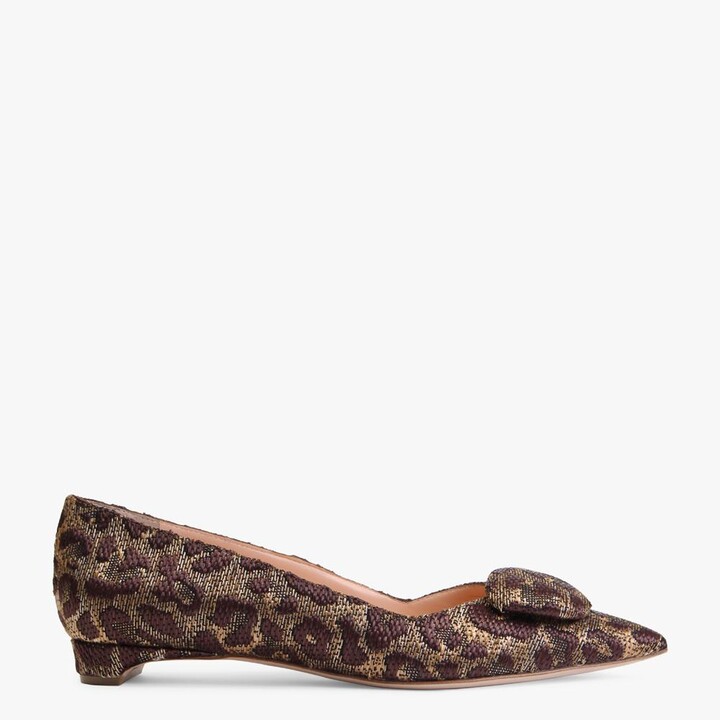 Rupert Sanderson Gold Leopard Rafia Checker Pointy Flat Pebble Shoe ...
