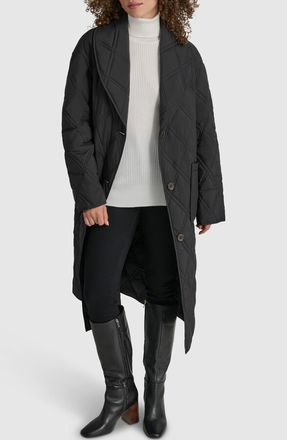 DKNY Diamond Quilted Longline Jacket - ShopStyle Coats