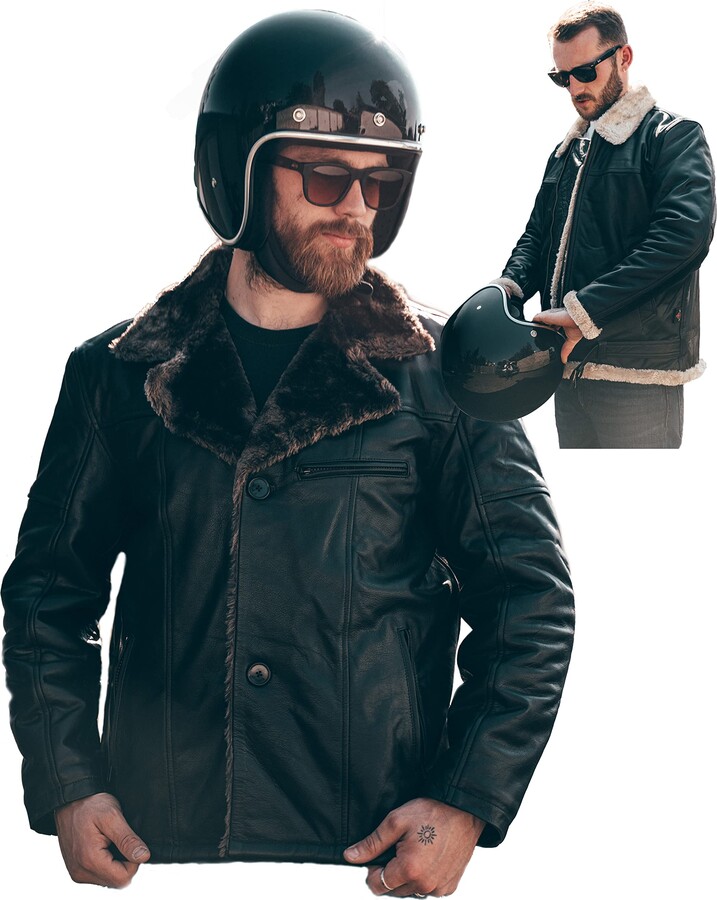 Texpeed Mens Leather Jacket Genuine Warm Winter Fur Coat - Biker ...