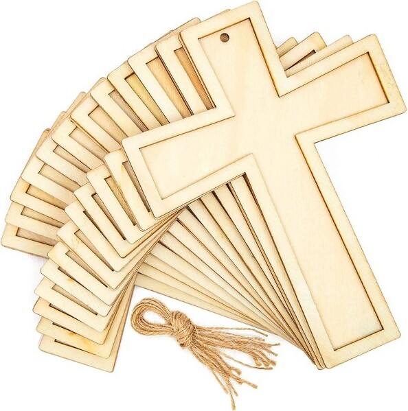Bright Creations 12 Pack Unfinished Wooden Cross with Jute String ...