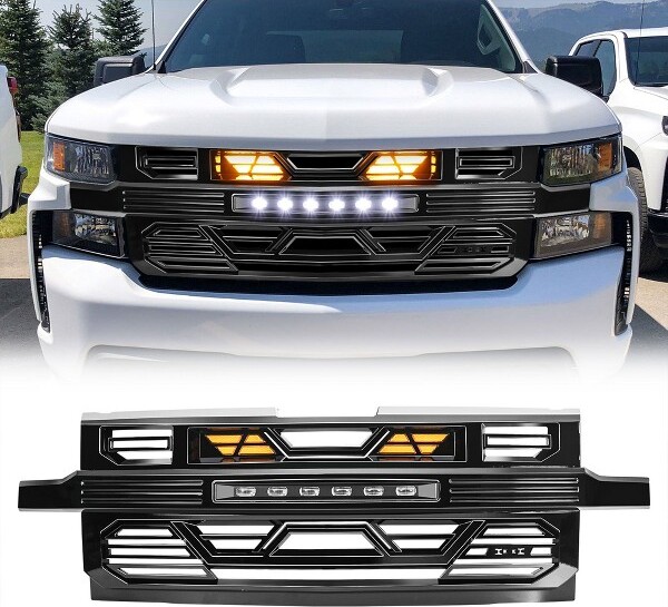 AMERICAN MODIFIED Grille w/ Off-Road and Amber LEDs, Compatible with ...