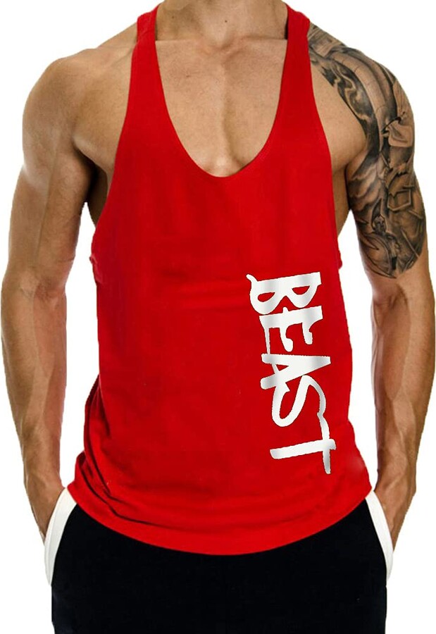 Cabeen Men's Beast Print Bodybuilding Tank Tops Vest Muscle Shirt Vest ...