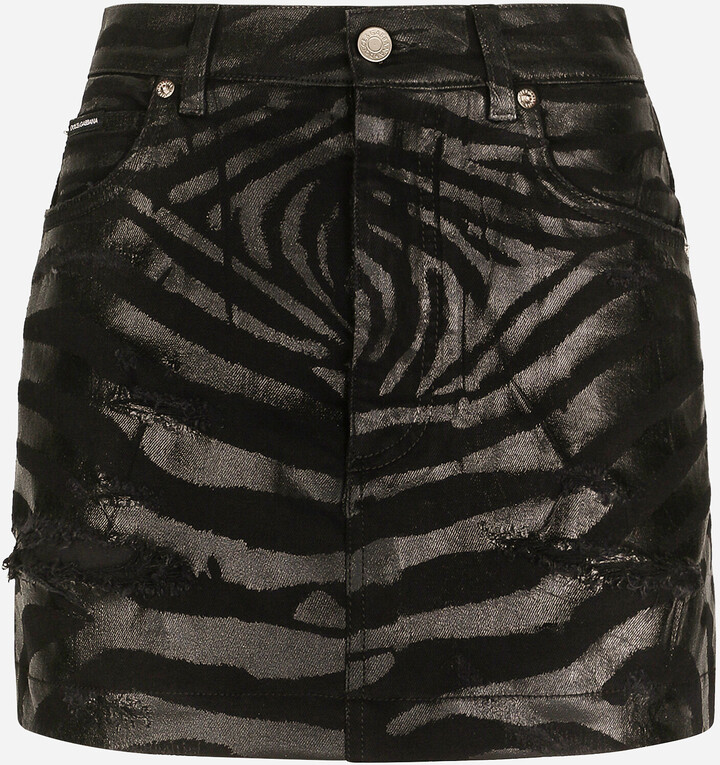 Dolce & Gabbana Zebra-effect denim miniskirt - ShopStyle