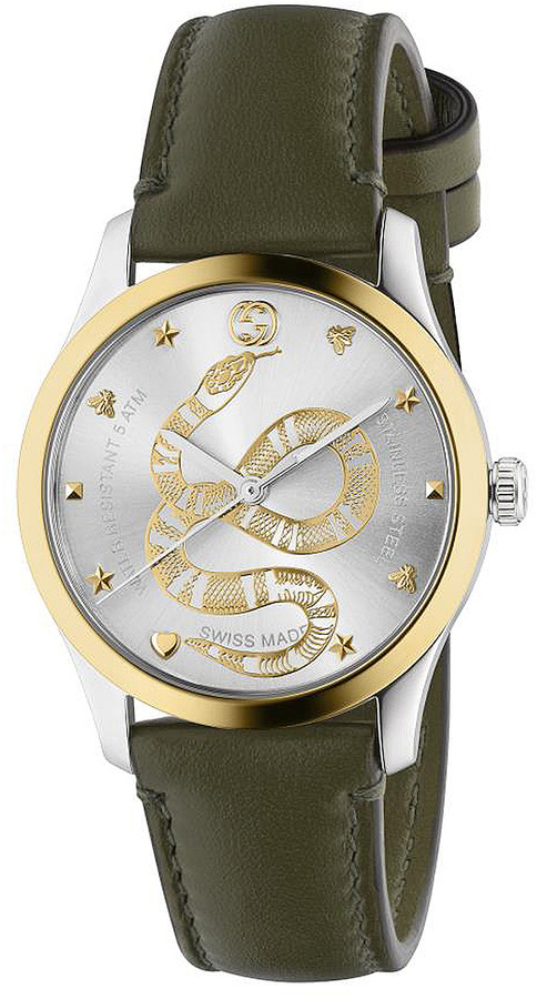 Gucci Kingsnake Motif Leather 38mm Watch in Steel & Yellow Gold | FWRD ...