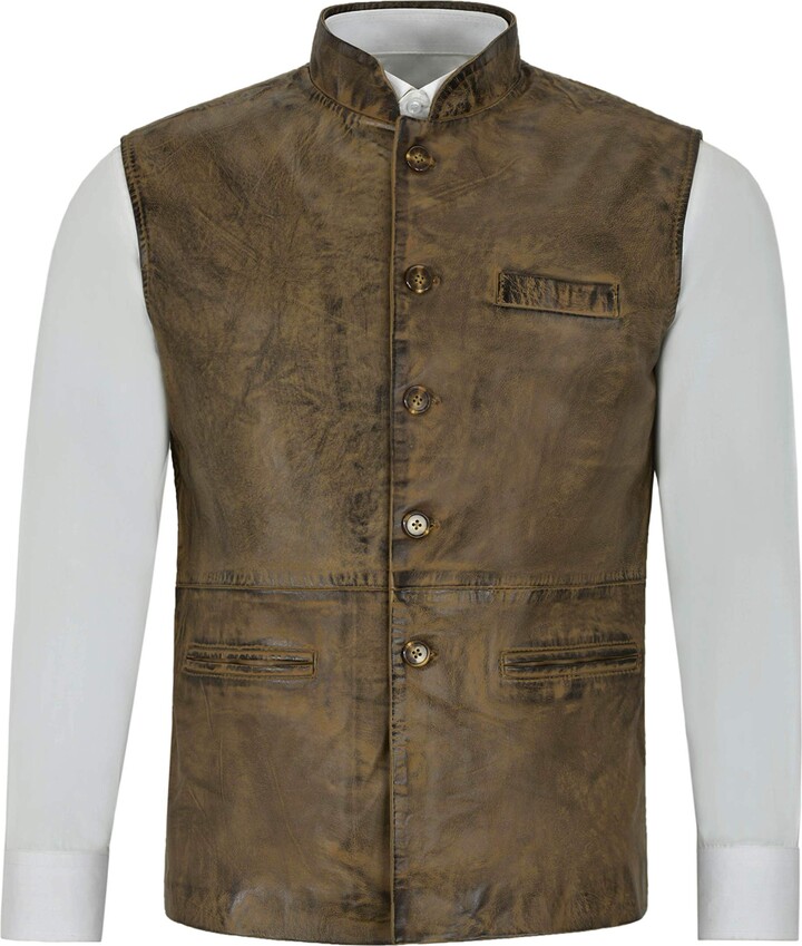 Smart Range Leather Men's Leather Waistcoat Mandarin Collar Indian ...