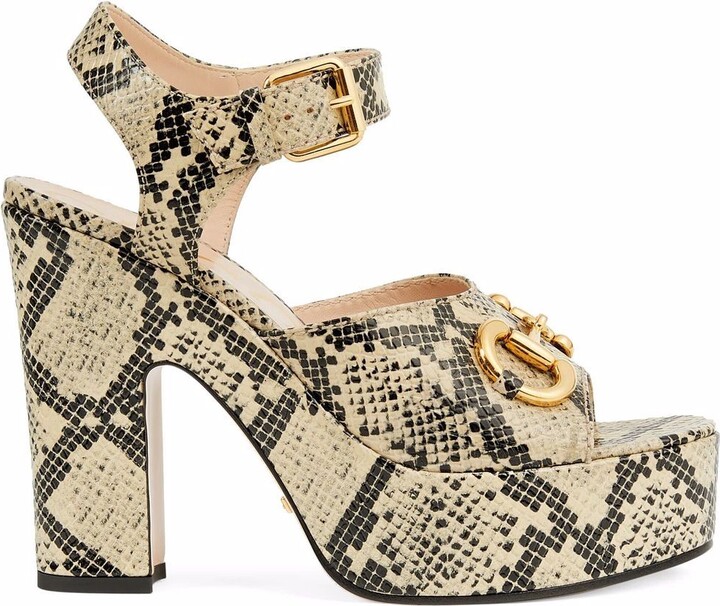 Gucci Horsebit-detail python-print platform sandals - ShopStyle