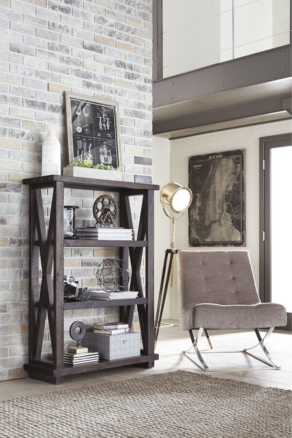 Benzara Three Tier Wooden Bookshelf with Exposed Bolts and Rustic Cross ...