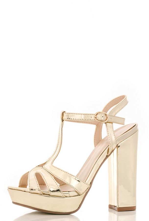 Quiz Gold Metallic Block High Heel Sandals - ShopStyle