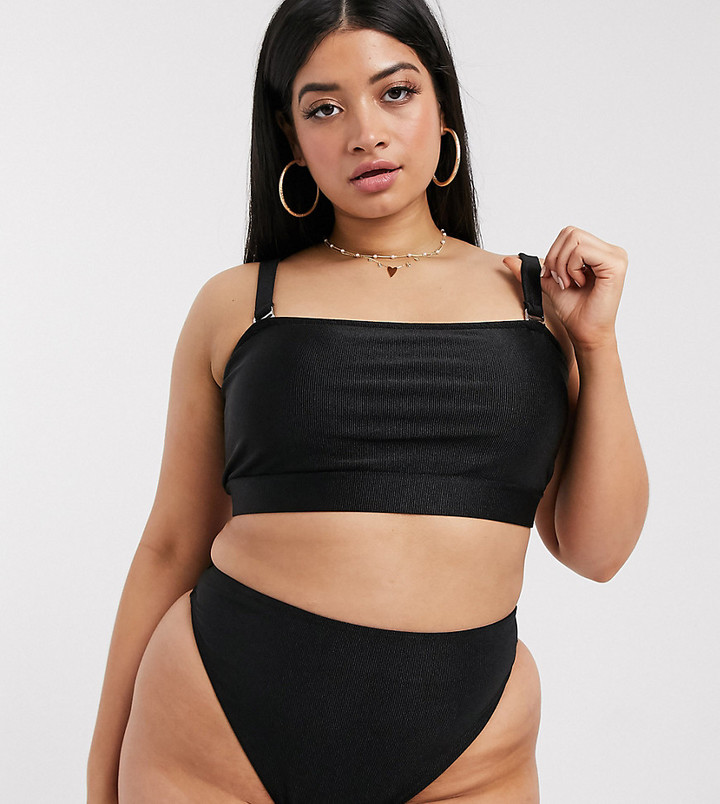 South Beach Curve Exclusive mix and match rib crop bikini top in black - ShopStyle Two Piece ...
