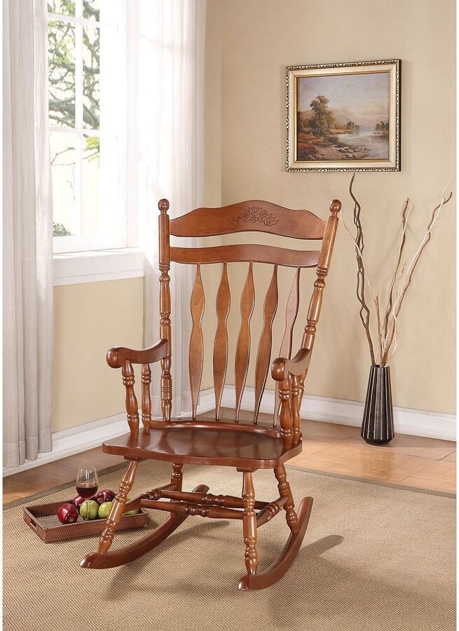 Rasoo Traditional Rustic Style Rocking Chair with Embossed Crown and ...