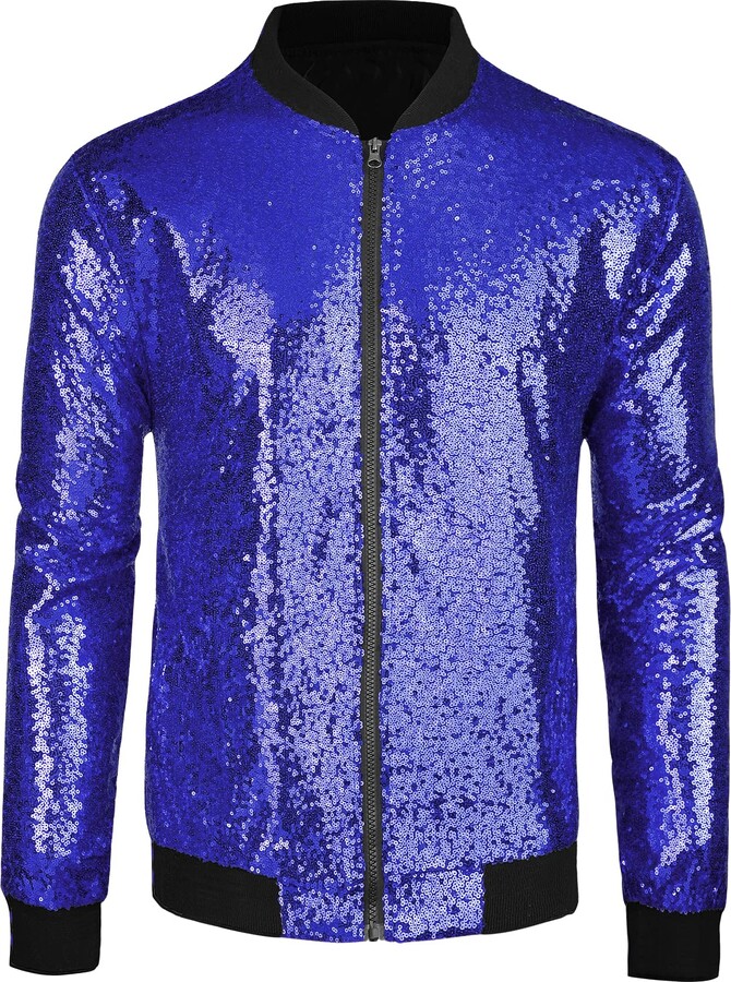 Lars Amadeus Men's Varsity Jacket Halloween Party Disco Shiny Sparkly ...