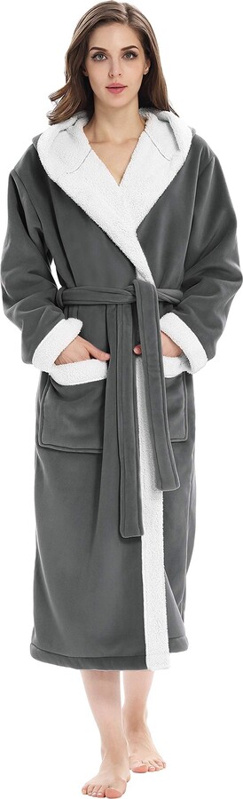 Femofit Ladies Dressing Gown Fluffy Soft Hooded Bathrobe for Women ...