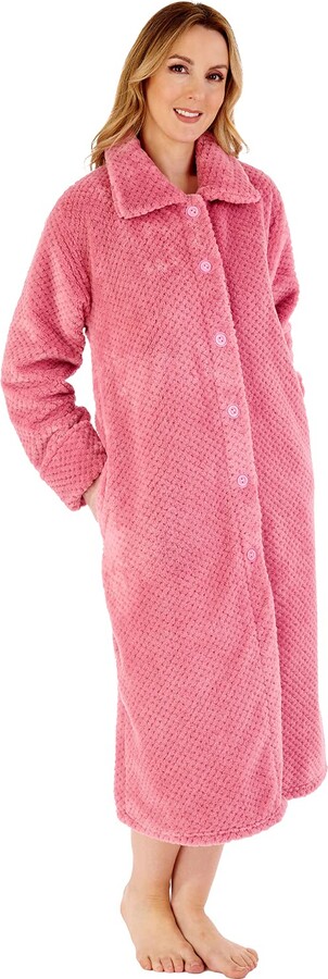 Slenderella Ladies Button Up Dressing Gown Super Soft Waffle Fleece ...