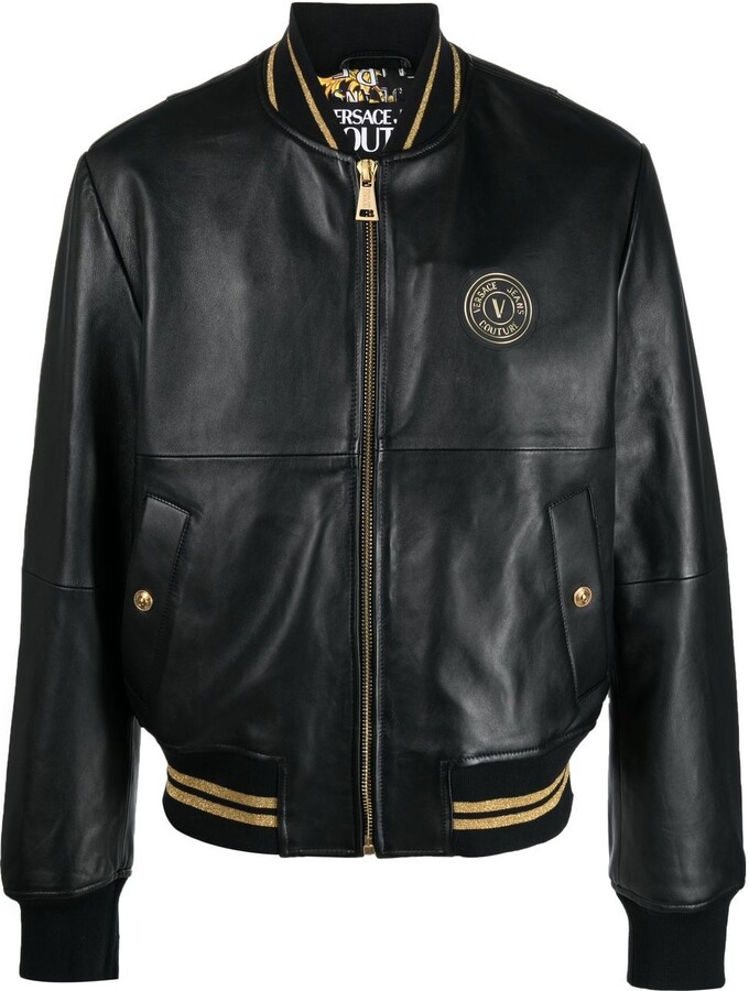 Versace Jeans Couture V-Emblem leather jacket - ShopStyle