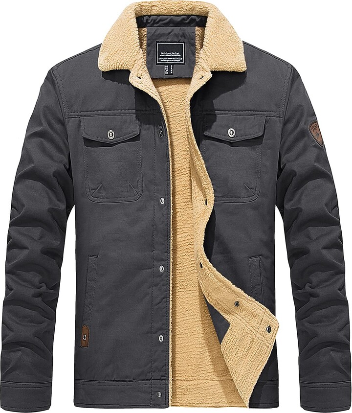 KEFITEVD Men's Winter Warm Cargo Jacket Fleece Bomber Coats Military ...