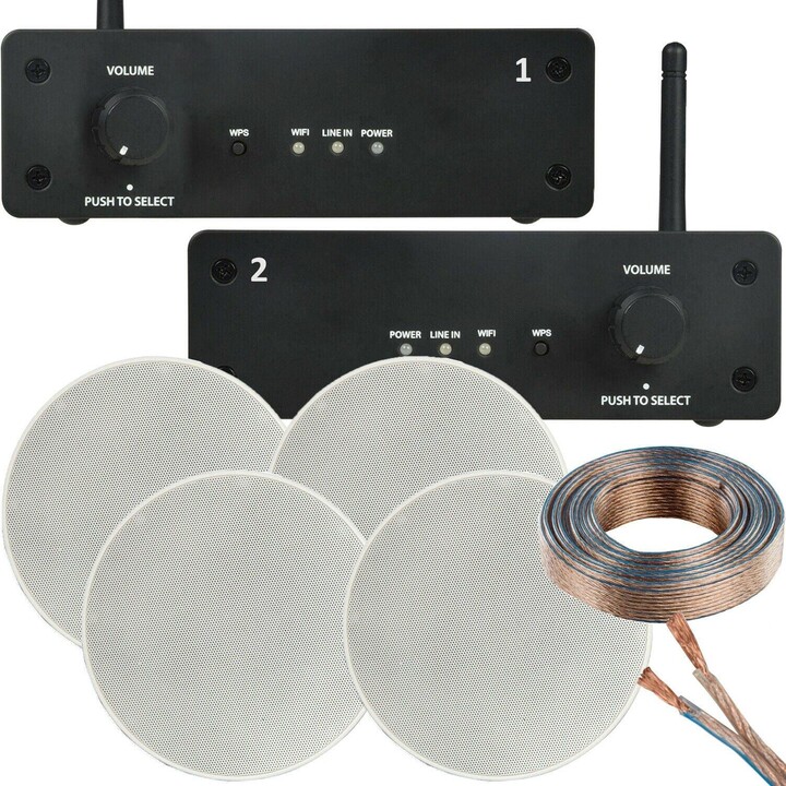 Loops Multi Zone WiFi Ceiling Speaker System 2 Room 80W Wireless Music ...