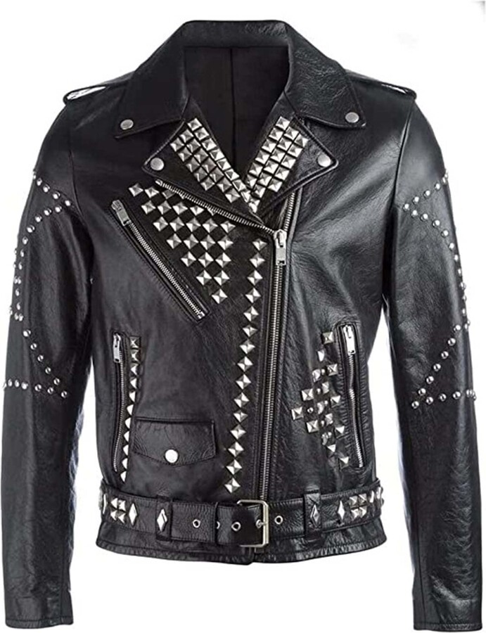 PROMENADE CHIC Rock Punk Classy Studded Brando Leather Jacket - ShopStyle