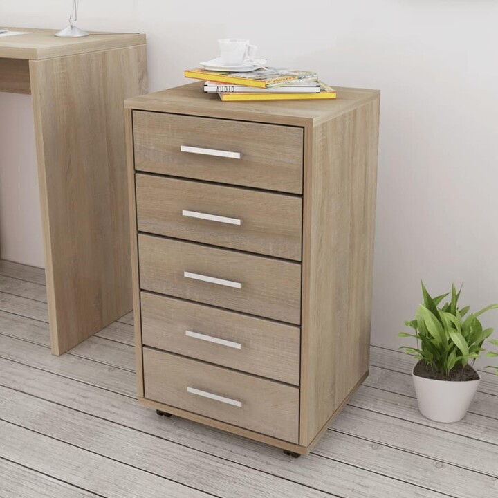 Berkfield Home Office Drawer Unit with Castors 5 Drawers Oak ...