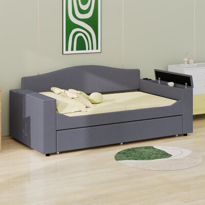 Latitude Run Upholstered Daybed With Storage Armrests, Trundle Bed And ...