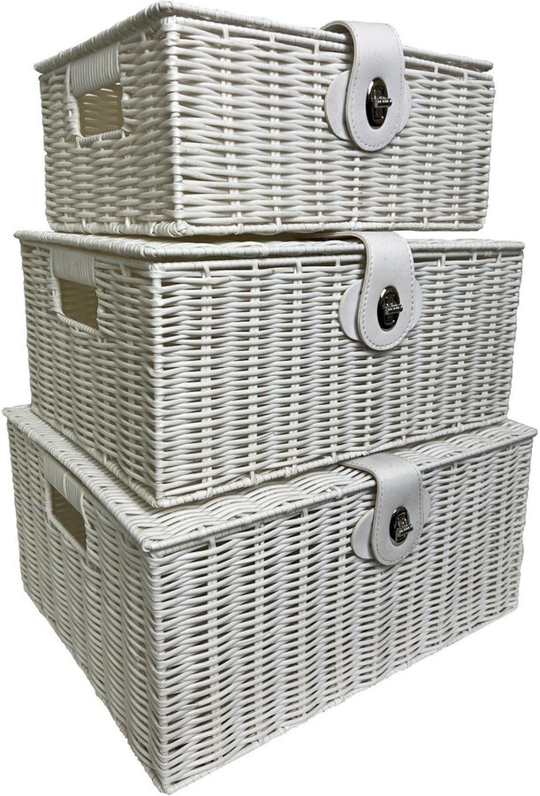 Oypla Set of 3 White Resin Woven Wicker Style Storage Baskets - ShopStyle