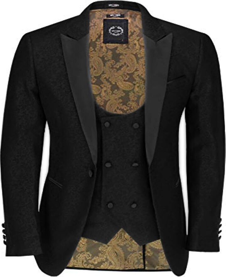 Xposed Men’s Retro Damask Print Dinner Suit Jacket Black Peak Lapel ...