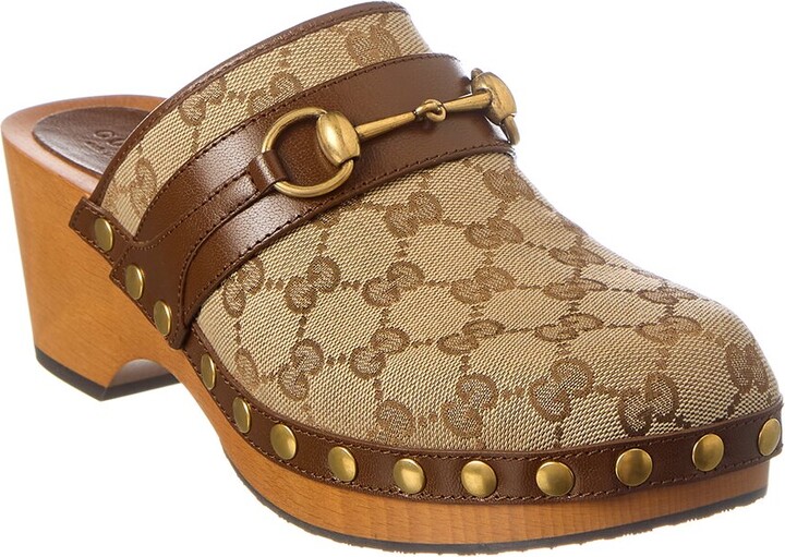 Gucci Gg Canvas & Leather Clog - ShopStyle Mules