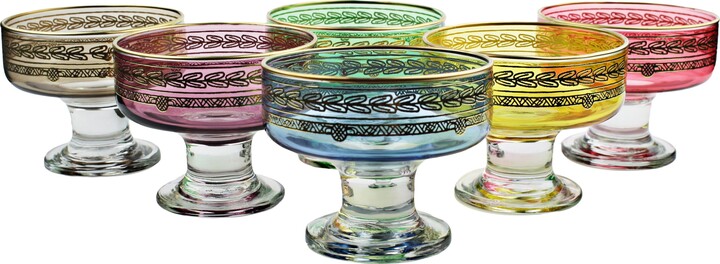 Classic Touch Decor Set of 6 Colored Dessert Bowls With Rich Gold ...