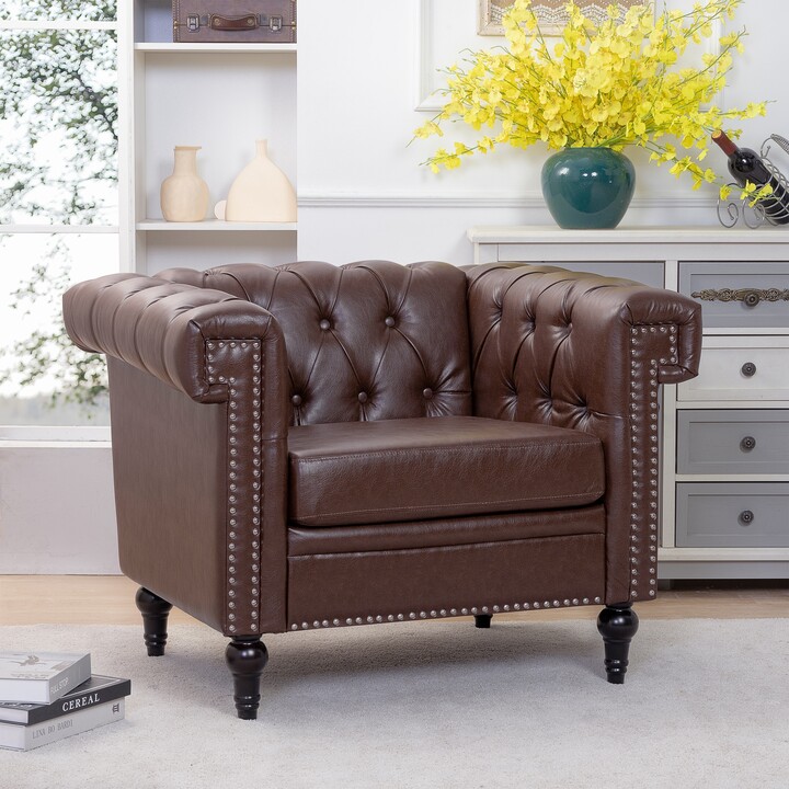 NINEDIN 1 Seater PU Sofa Armchairs Livingroom Accent Chair, Rolled Arms ...