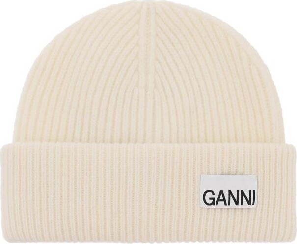 Ganni beanie hat with logo label - ShopStyle