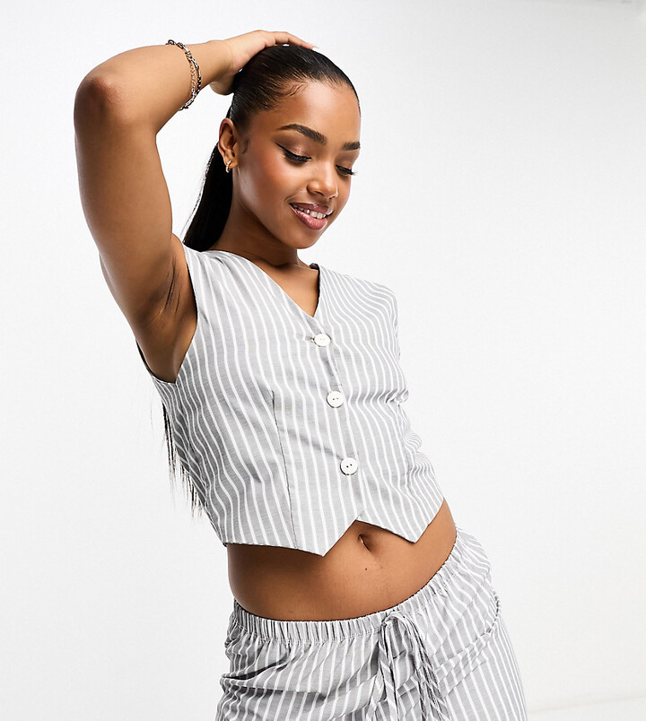 ASOS DESIGN striped boxy suit vest in light gray - part of a set ...