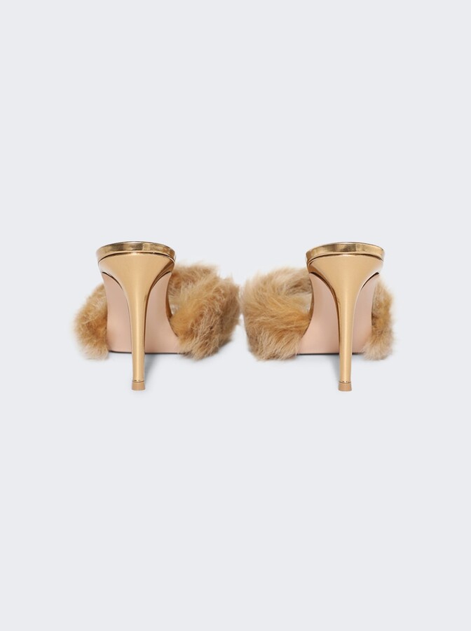Gianvito Rossi Jenny Shearling Heels Desert Mekong - ShopStyle Mules