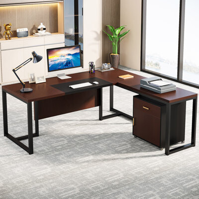 Latitude Run Rohima L-Shape Executive Desk with Storage Cabinet - ShopStyle