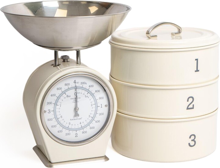 Living Nostalgia Antique Cream Baking Set with Three Tier Cake Tins and ...