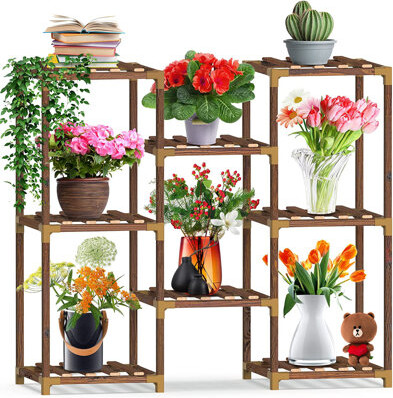 Arlmont & Co. 8 Tier Square Plant Stand Indoor 8 Tiers Nature Wood ...