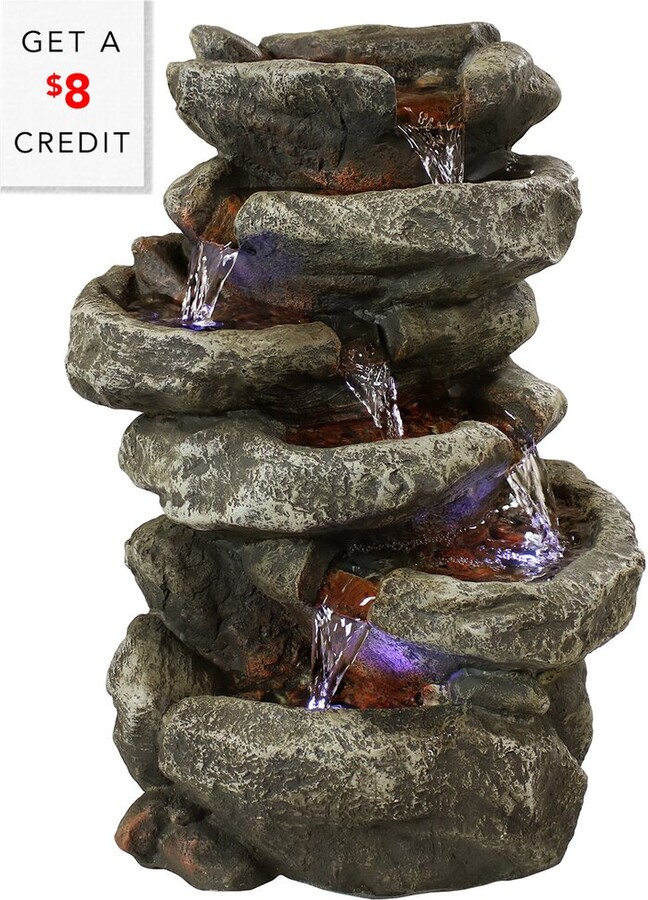 Sunnydaze 6-Tier Stone Falls Tabletop Water Fountain With Led Light ...