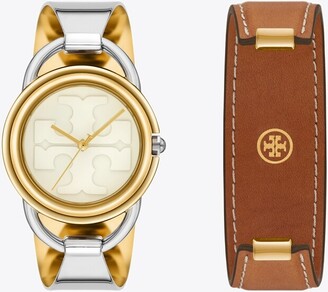 Tory Burch Eleanor Watch, Luggage Leather/Gold-Tone Stainless Steel, 25 ...