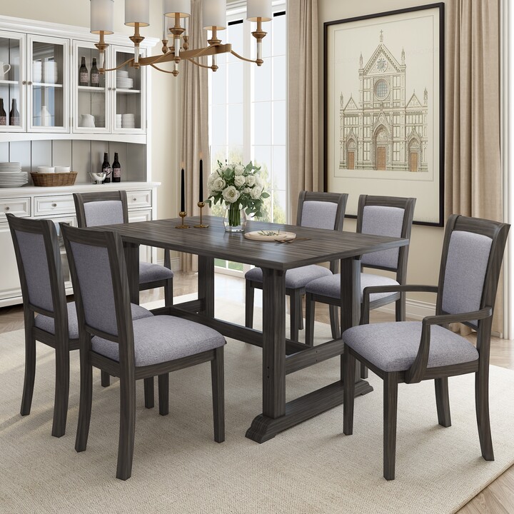 IGEMAN 7-Piece Trestle Dining Table Set, Kitchen Table Set with ...